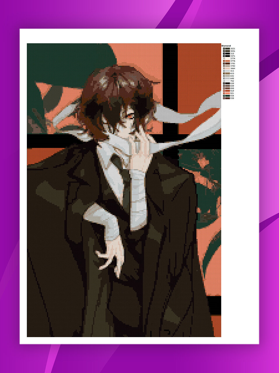 Алмазная мозаика без подрамника - вышивка Великий из бродячих псов - Дазай 40 х 60 см