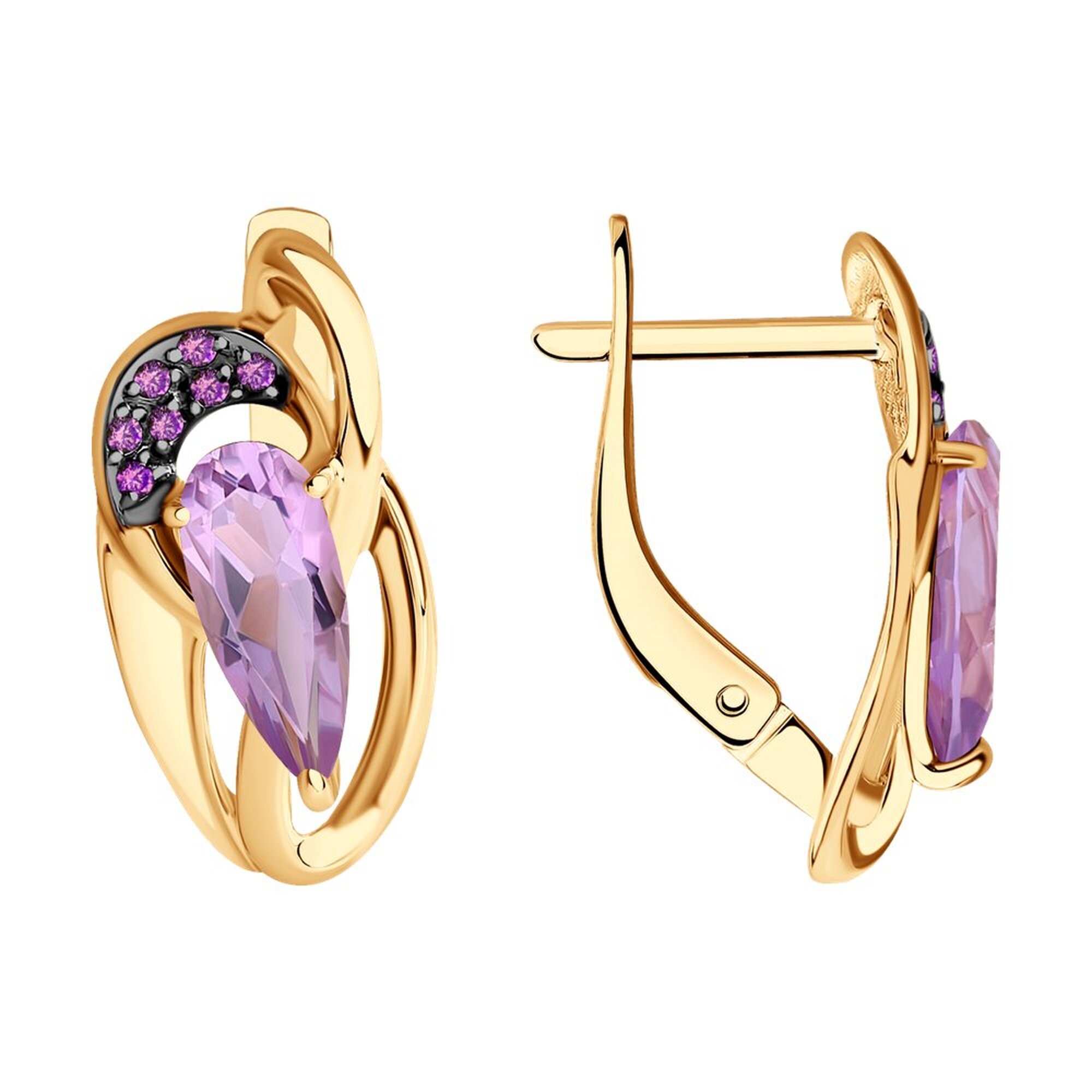 Серьги Diamant online, красное золото, 585 проба, аметист, фианит