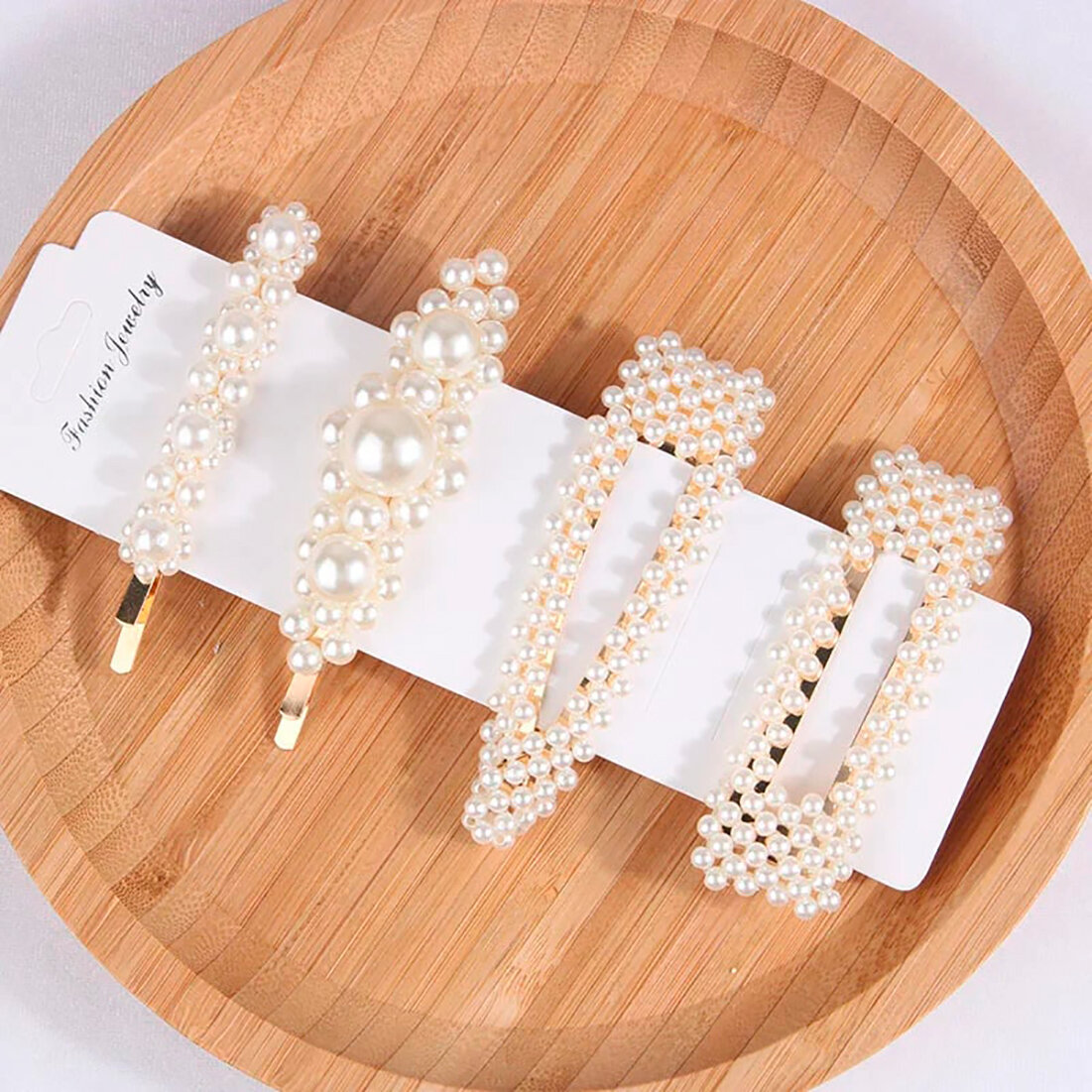 Набор заколок для волос "Жемчужные", металл/пластик, белые, 4шт