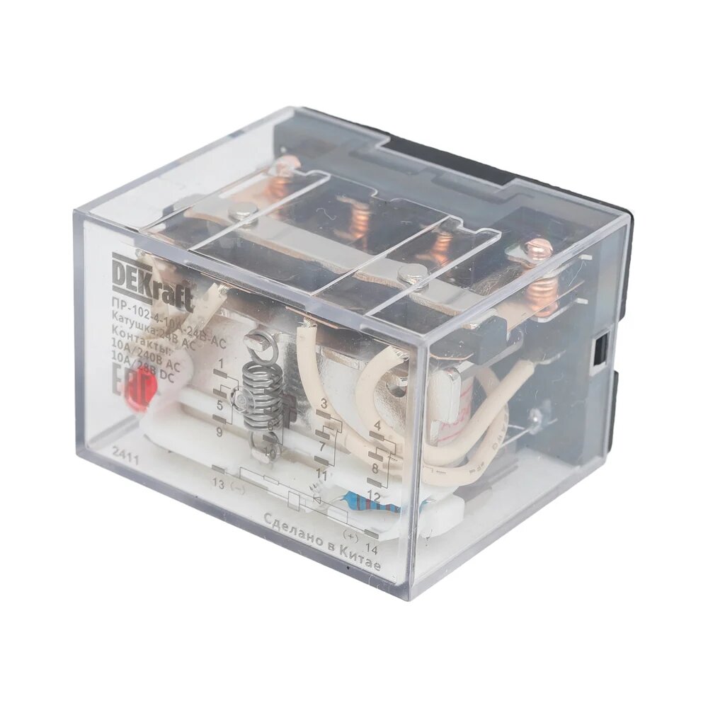 Промежуточное реле DEKraft 4 контакта с LED индикацией 10А 24В AC ПР-102 23945DEK для управления нагрузками