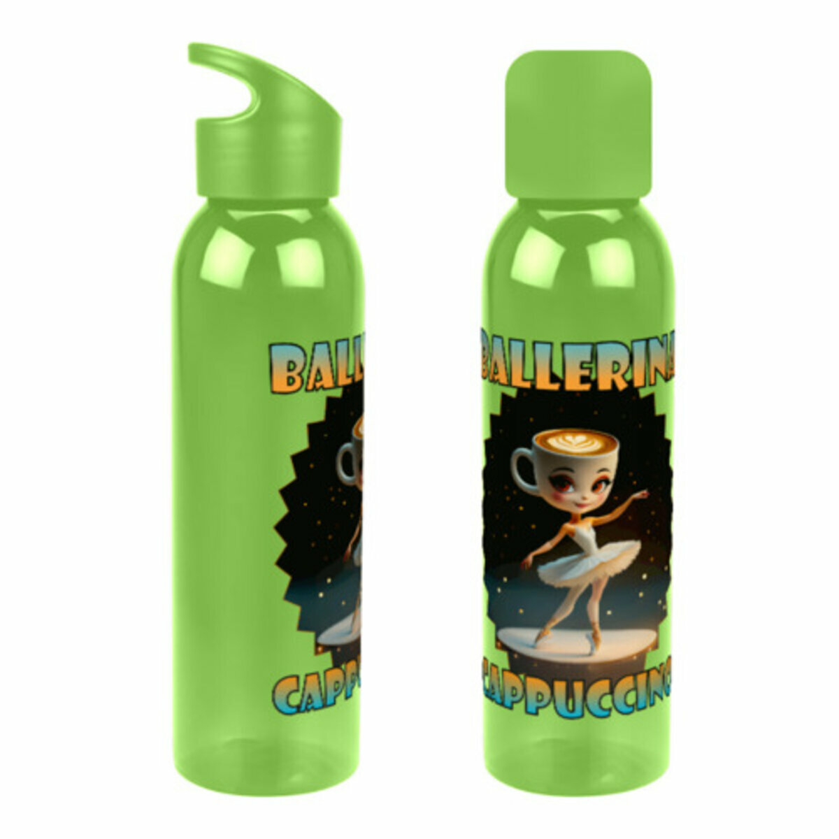 Бутылка для воды «Балерина Капучино, мем, итальянский брейнрот» (зеленый)