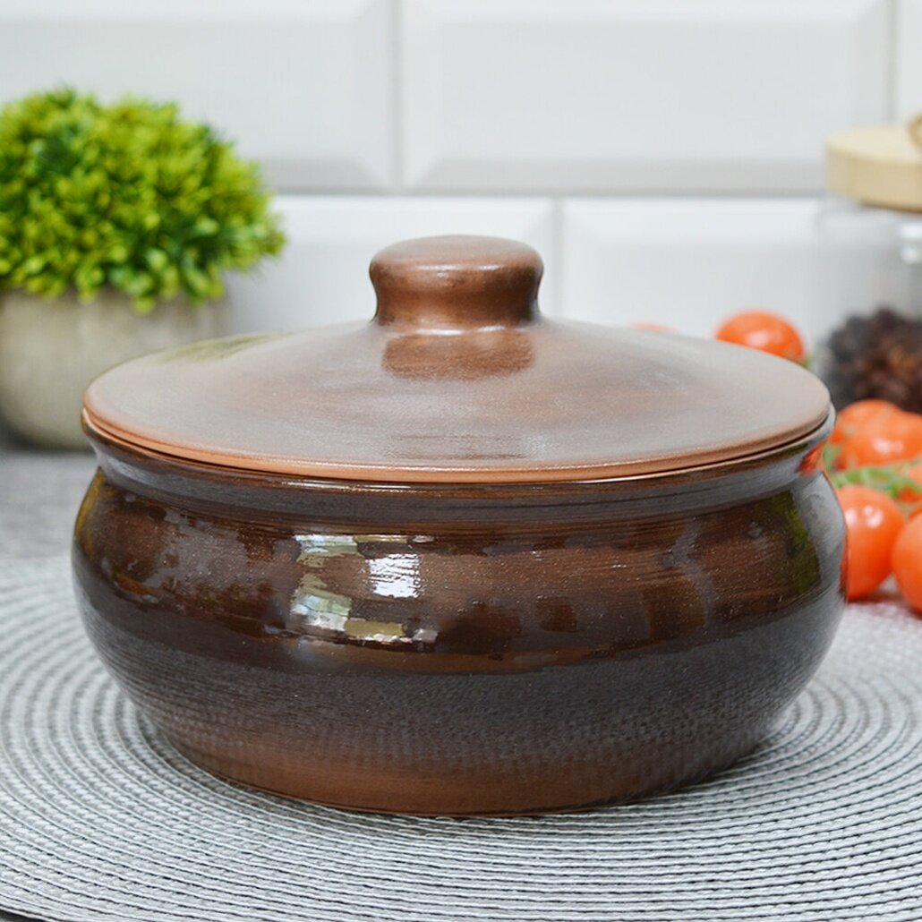 Кастрюля керамическая 'Былина', коричневая, для запекания и приготовления