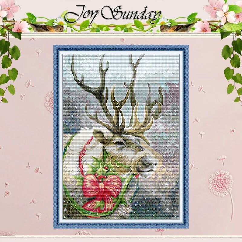Набор для вышивки крестом Joy Sunday Рождественский олень 11CT picture printed