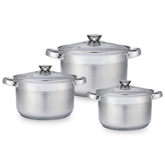 Набор кастрюль Appetite Silver 3 шт, 2.7 л, 3.6 л, 6.5 л, с крышками, нерж. сталь (WT20SET2)