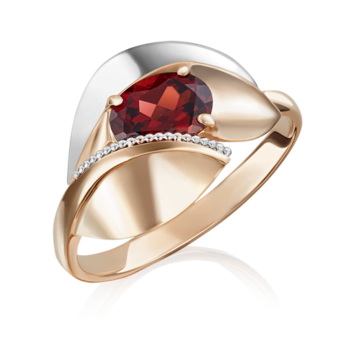 Кольцо, комбинированное золото, 585 проба, гранат