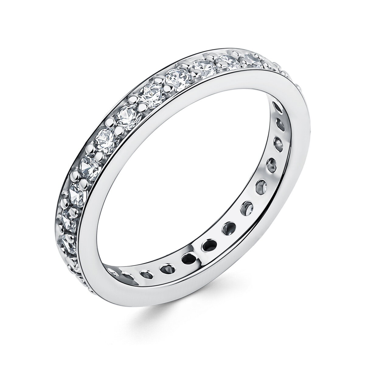 Кольцо тонкое, серебро, 925 проба, родирование, фианит