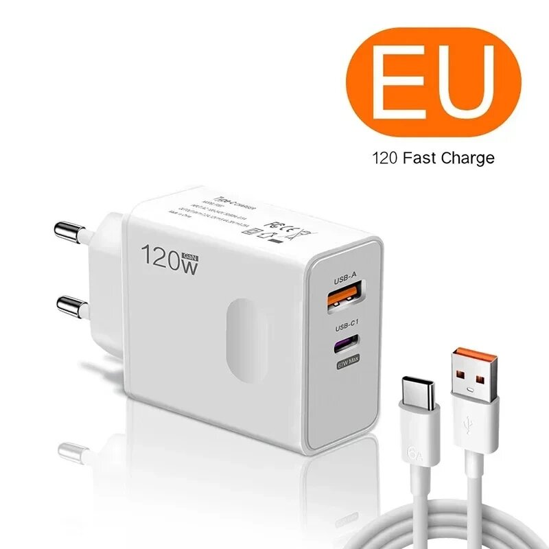 Оригинальное зарядное устройство Xiaomi 120 Вт Fast Charge Hypercharge EU US UK Адаптер питания Usb 6A Type C для Xiaomi Ultra Redmi Аксессуары EU Plug 6A Cable