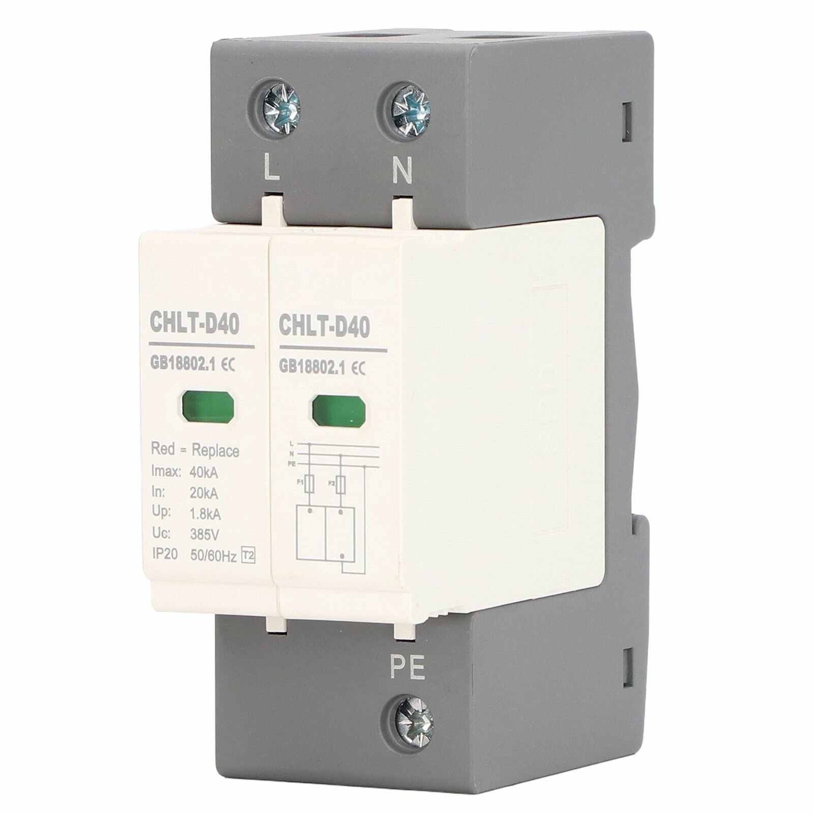 Устройство защиты от перенапряжения переменного тока Модульная конструкция Огнестойкий разрядник быстрого реагирования 2P 40KA 385V