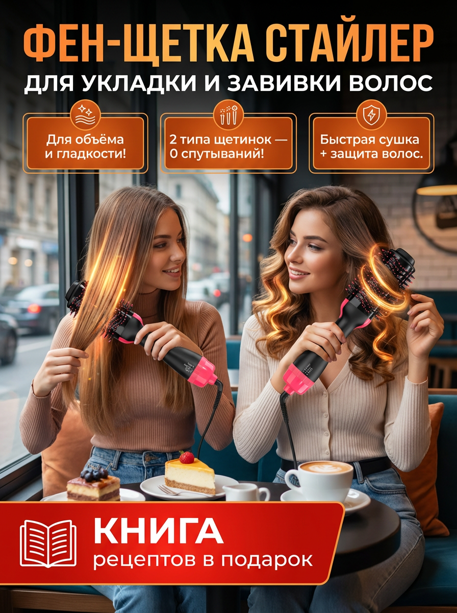 Фен-щетка для волос 3 в 1, Термощетка, Выпрямитель для волос, Стайлер, Расческа