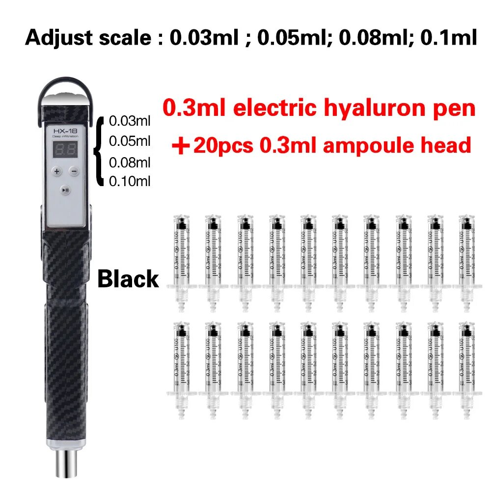 Мезопистолет электрический 0.3ml, 20 ампул, черный