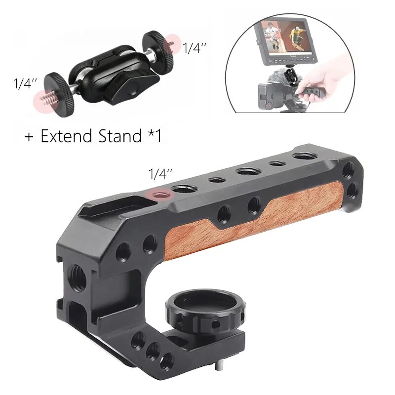 Легкая деревянная и алюминиевая верхняя ручка для клетки для видеоблогов, с Wooden-Grip-Stand