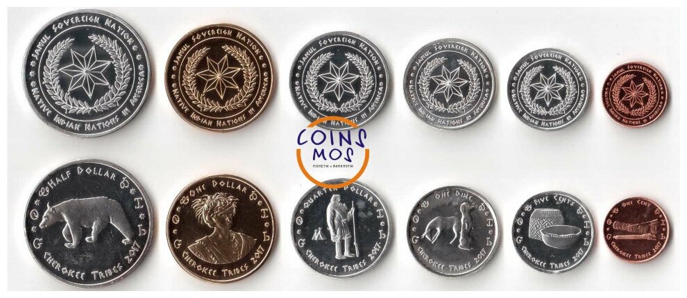 США Индейская резервация Чероки. Набор из 6 монетовидных жетонов 2017 г.