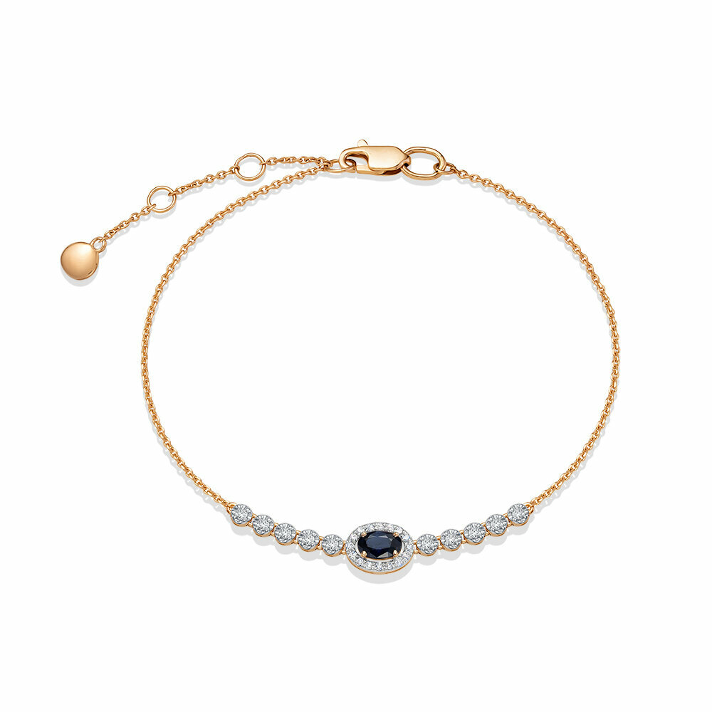 Браслет-цепочка, красное золото, 585 проба, родирование, сапфир