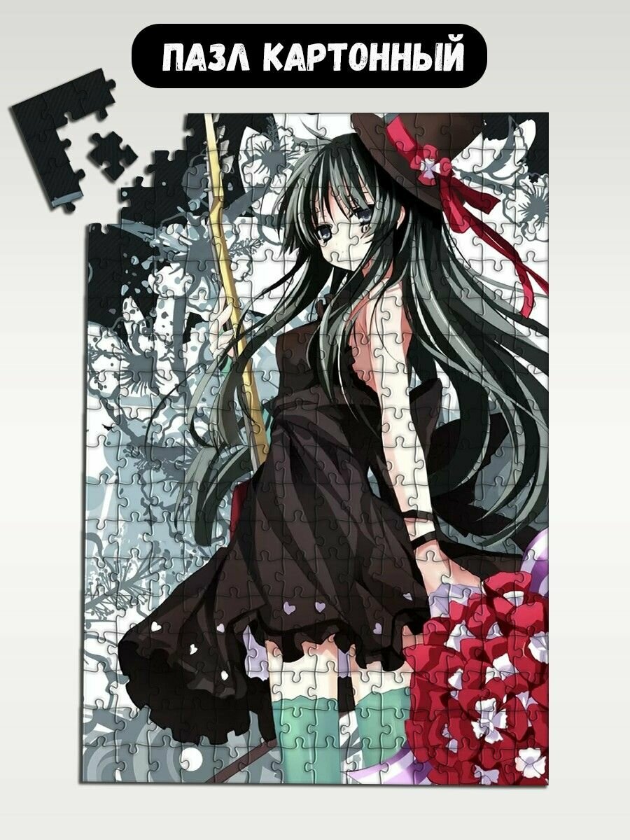 Пазл картонный А3: модель аниме девушка с гитарой и цветами - 233