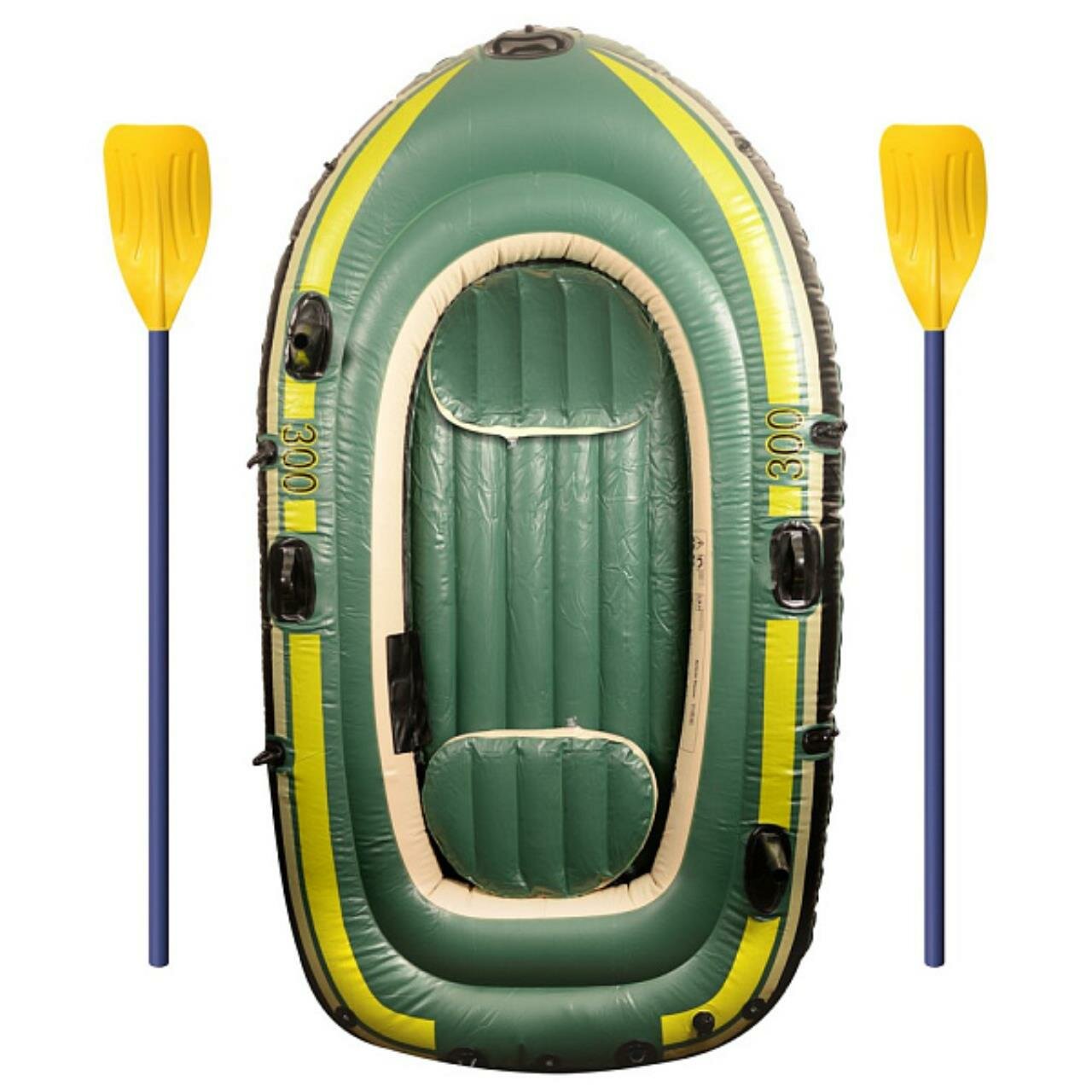 Гребная лодка Мультидом, надувное дно, грузоподъемность 249кг, зеленая 215х115 см.