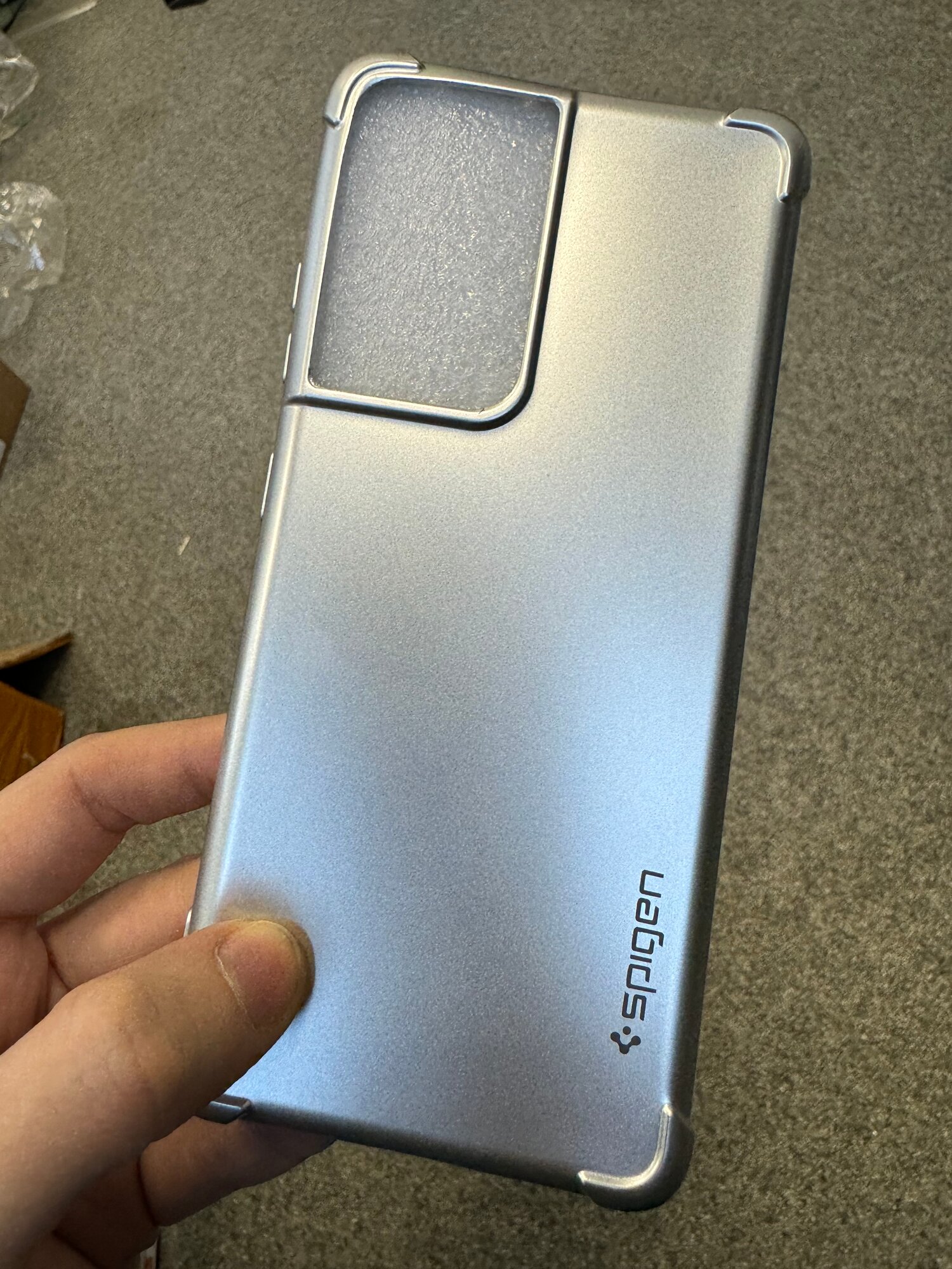 Чехол панель накладка бампер MyPads SPIGEN для Samsung Galaxy S21 Ultra тонкая силиконовая крышка серебристая