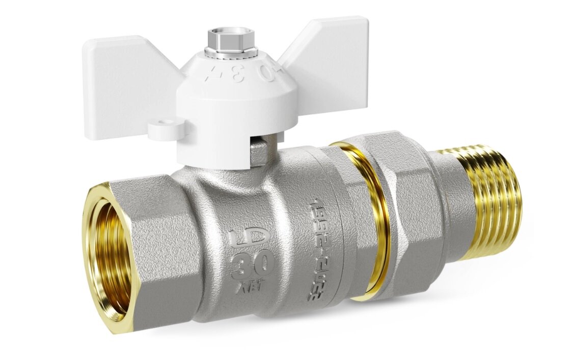 Кран шаровой латунный LD Pride 47.25. В-ГШ. Б Ду 25 Ру 40 бабочка (White), арт. LD 47.306.25W