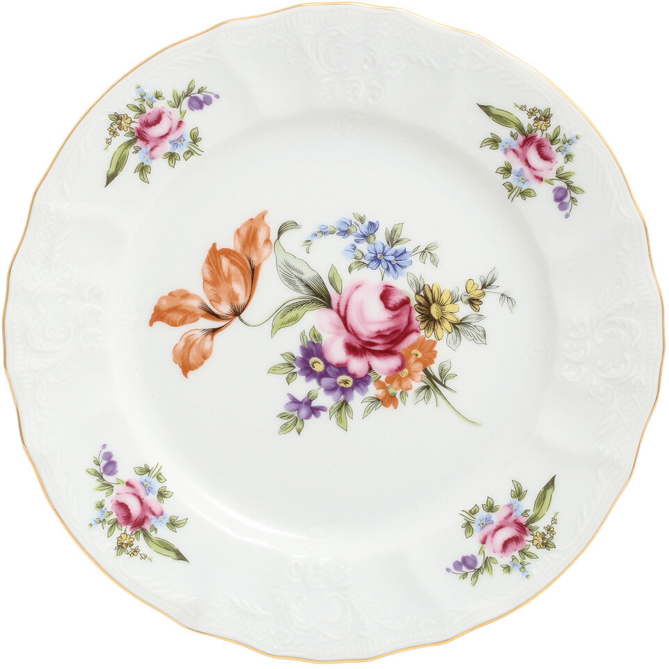Тарелка десертная закусочная 19 см Бернадотт Мейсенский букет, фарфор, мелкая белая, Bernadotte Чехия