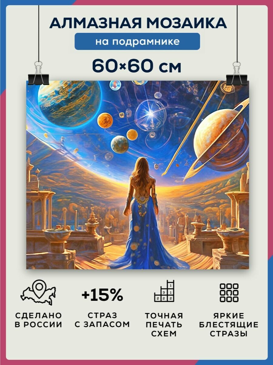 Алмазная мозаика 60x60 Дева в космосе на подрамнике