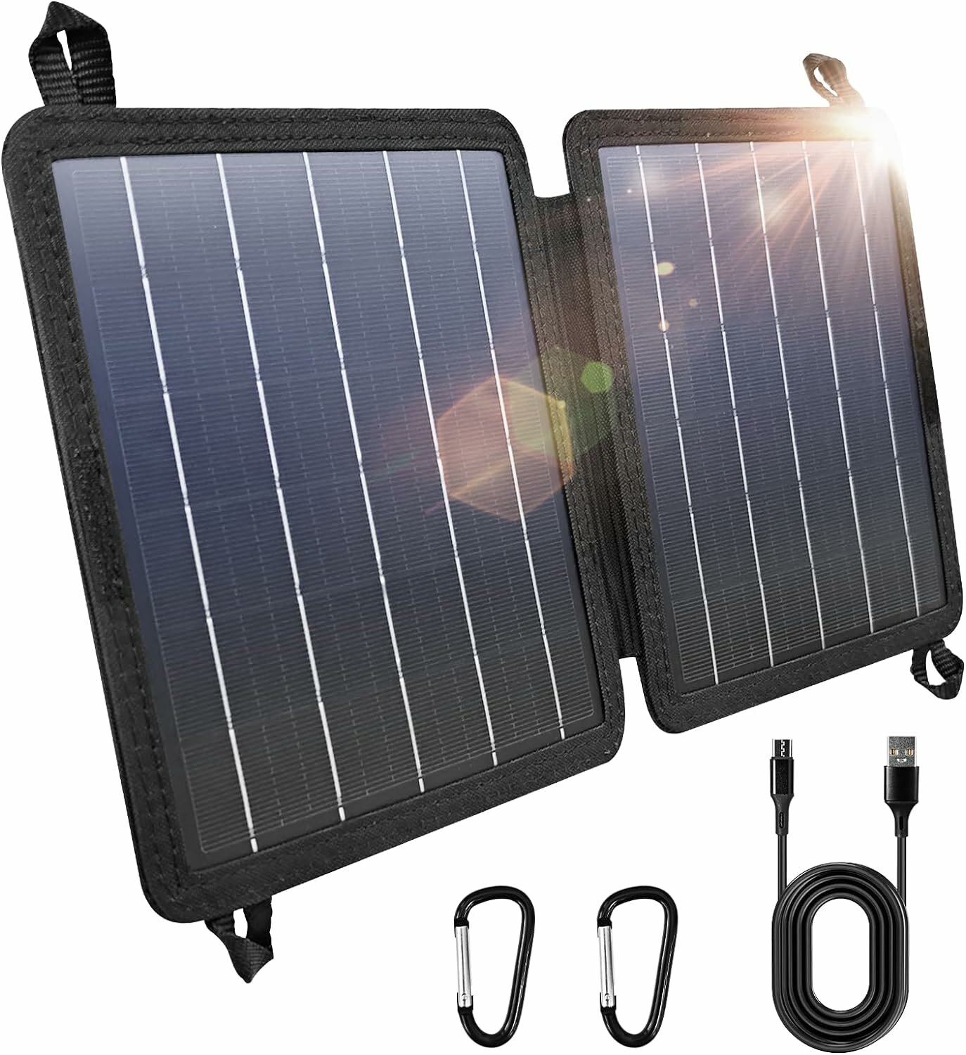 Портативная солнечная панель для зарядки WASTDE, 10 Вт, IP65, 5V / 2A Max), USB Type C, USB Type A, lightning