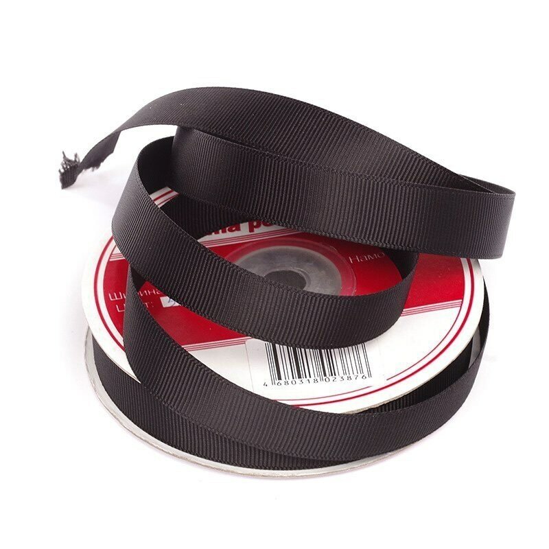 Лента репсовая 1,5 см (15мм) цв. черный упак.27,4 м