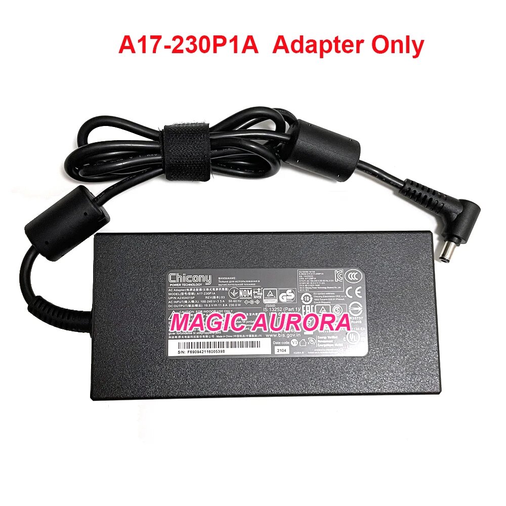 Оригинальное зарядное устройство Chicony 19.5В 11.8А для ноутбука MSI P65 CREATOR GS75 STEALTH A17 Adapter Only