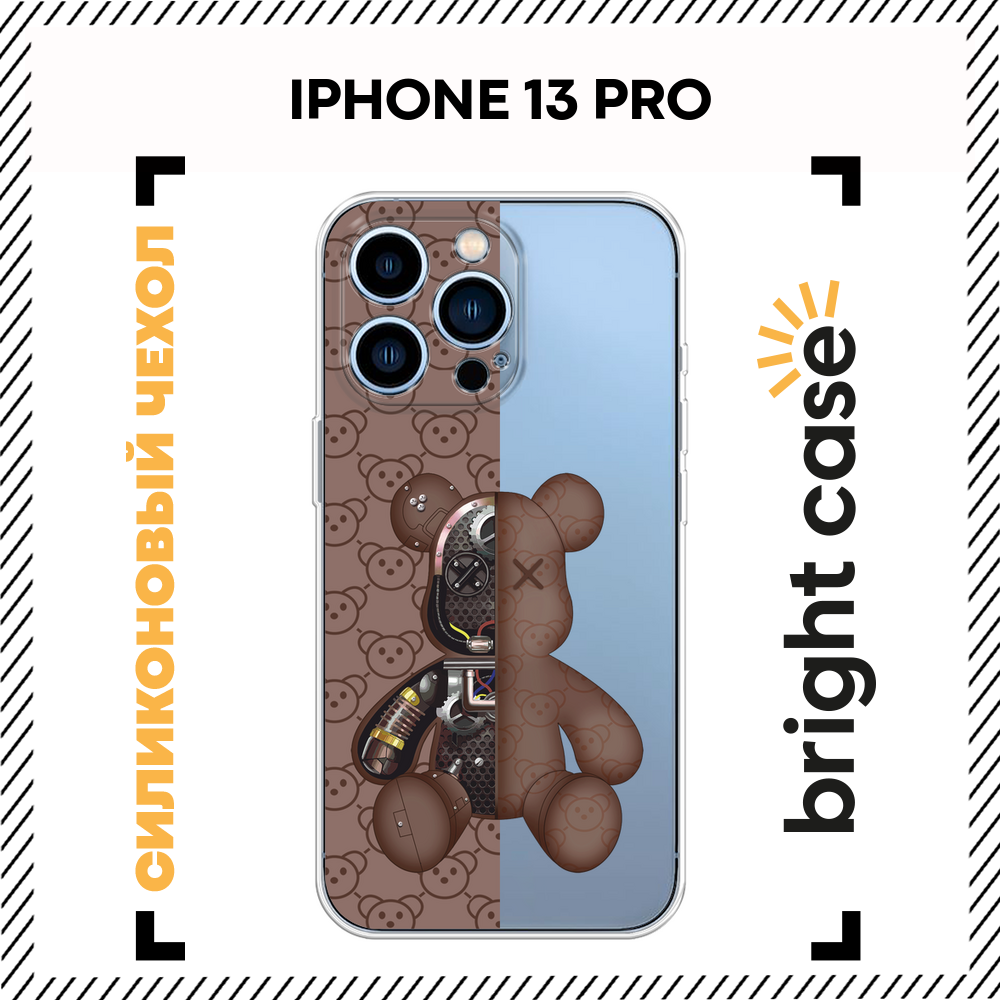 Чехол на Apple iPhone 13 Pro / Айфон 13 Pro с принтом Половинка медведя, прозрачный