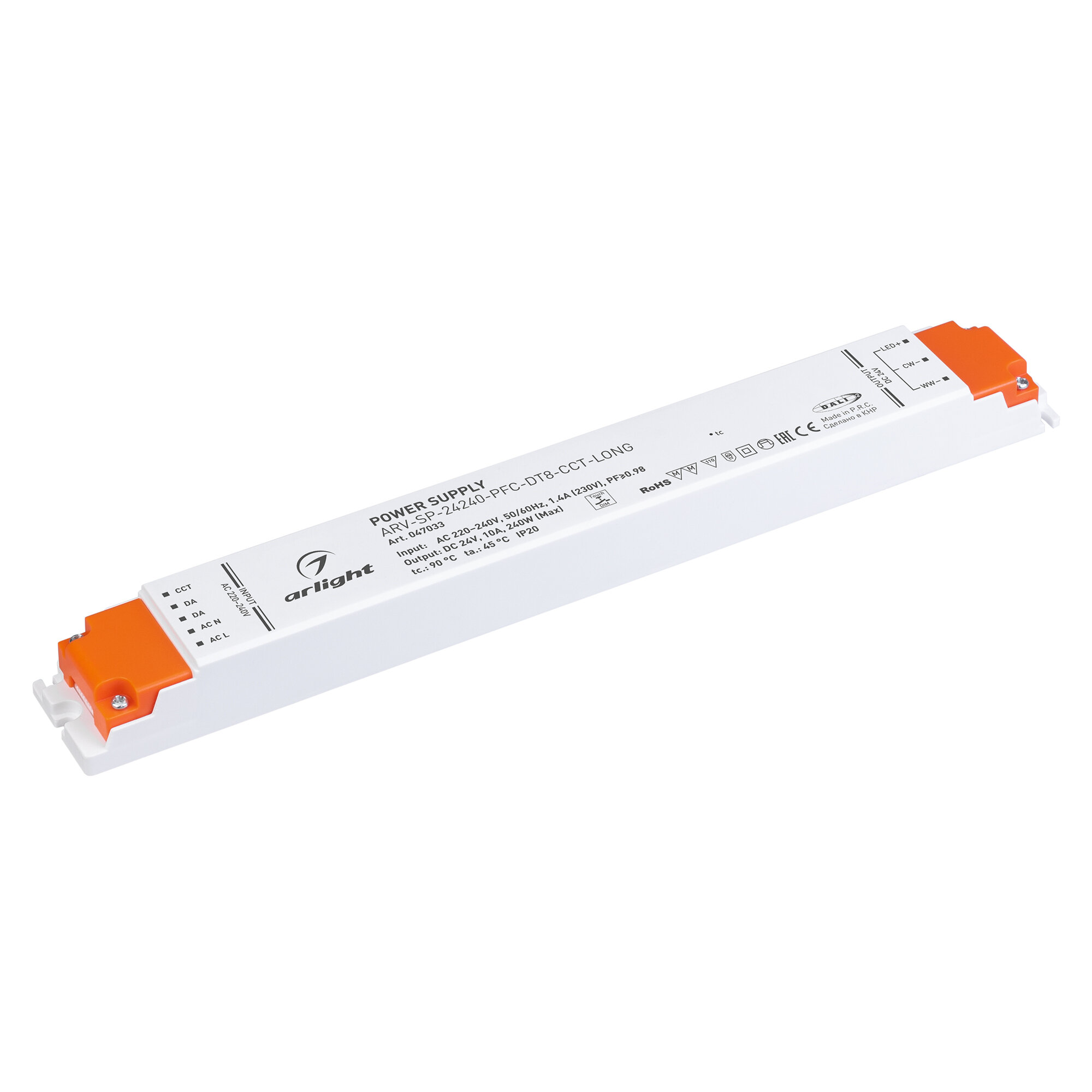 Диммируемый источник напряжения Arlight Блок питания ARV-SP-24240-PFC-DT8-CCT-LONG (24V, 10A, 240W) (Arlight, IP20 Пластик, 5 лет)