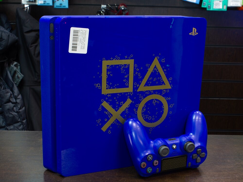 Игровая приставка Sony PlayStation 4 Slim 500 ГБ HDD, без игр, без дополнительных аксессуаров, время играть. синий