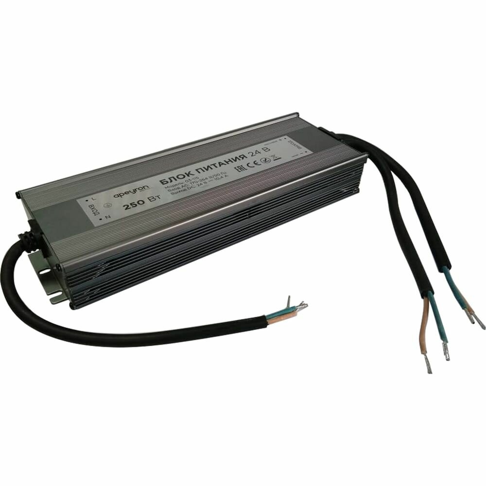 Блок питания Apeyron 24В, 250Вт, IP67, 175-265В, 10,4А, алюминий, серебро 03-115