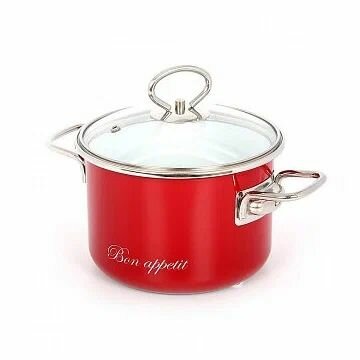 Кастрюля Бон Аппетит (Bon appetit) вишневый 2л эмалированная сталь, со стеклянной крышкой VITROSS