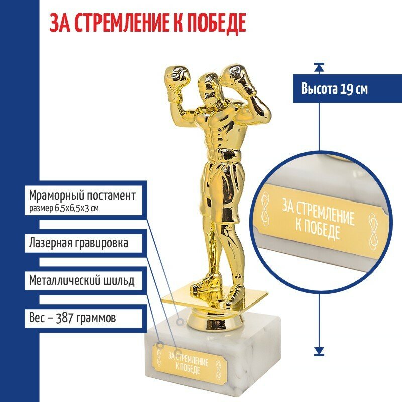 Статуэтка Бокс "За стремление к победе" на мраморном постаменте (19 см)
