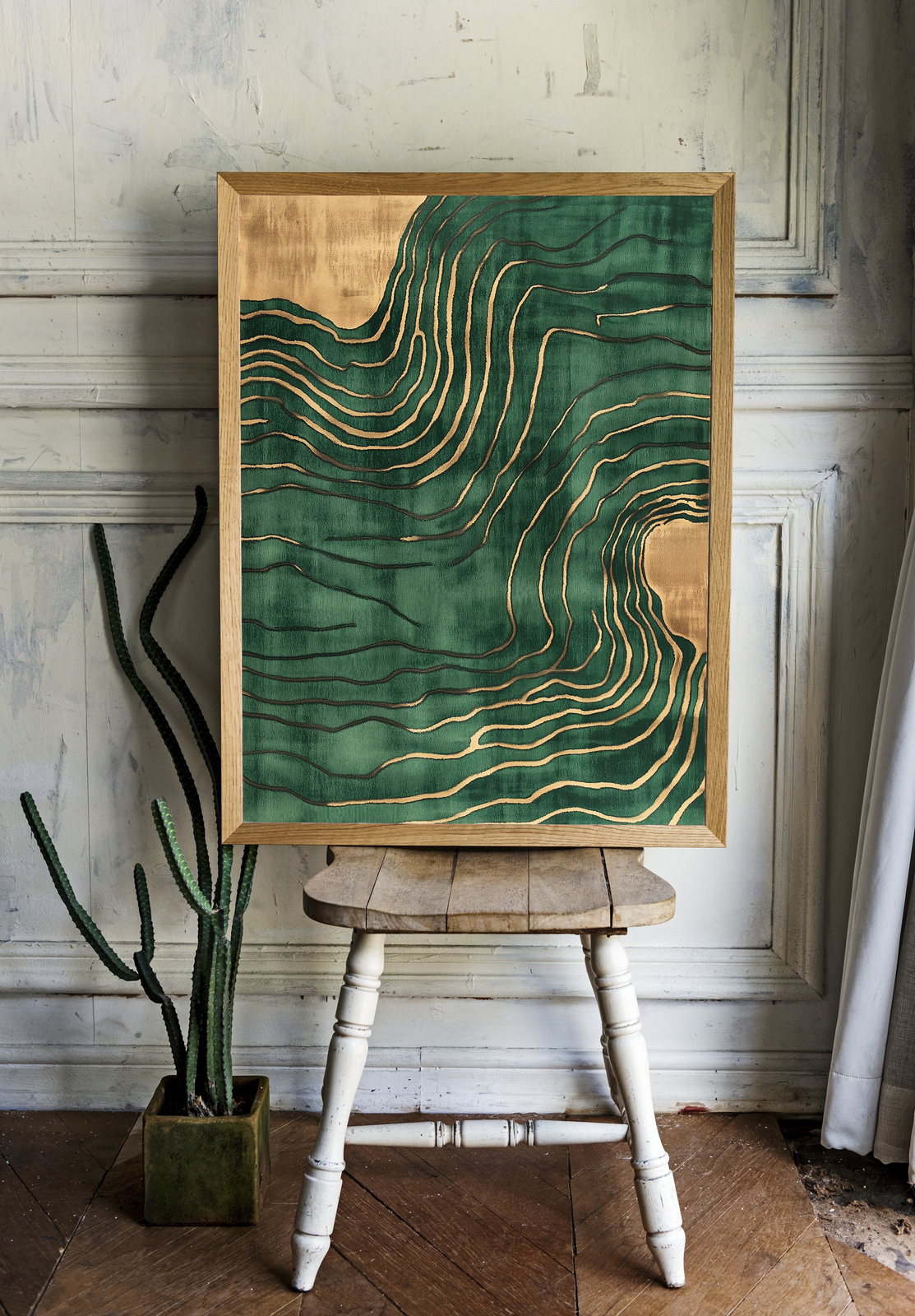 Постер "Абстрактные зелёные линии" 60x90 см в подарочном тубусе