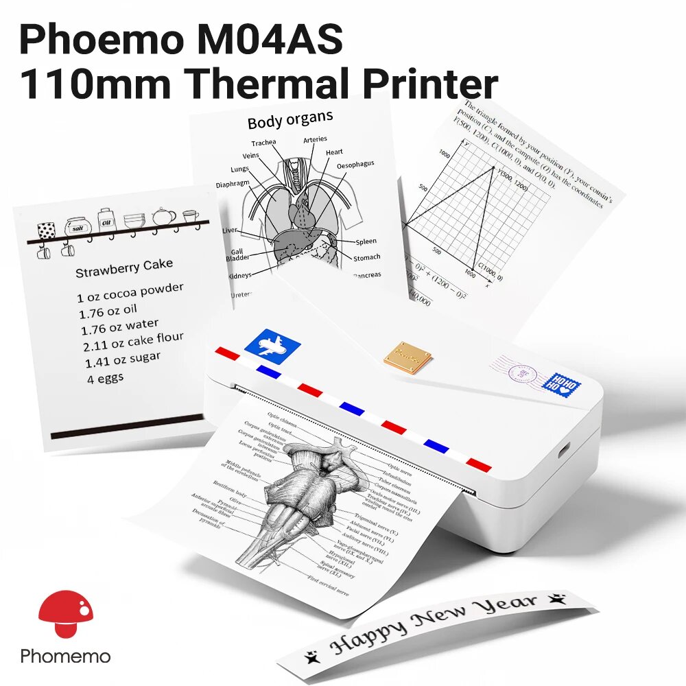 Phomemo M04AS Термопринтер 110мм, Белый
