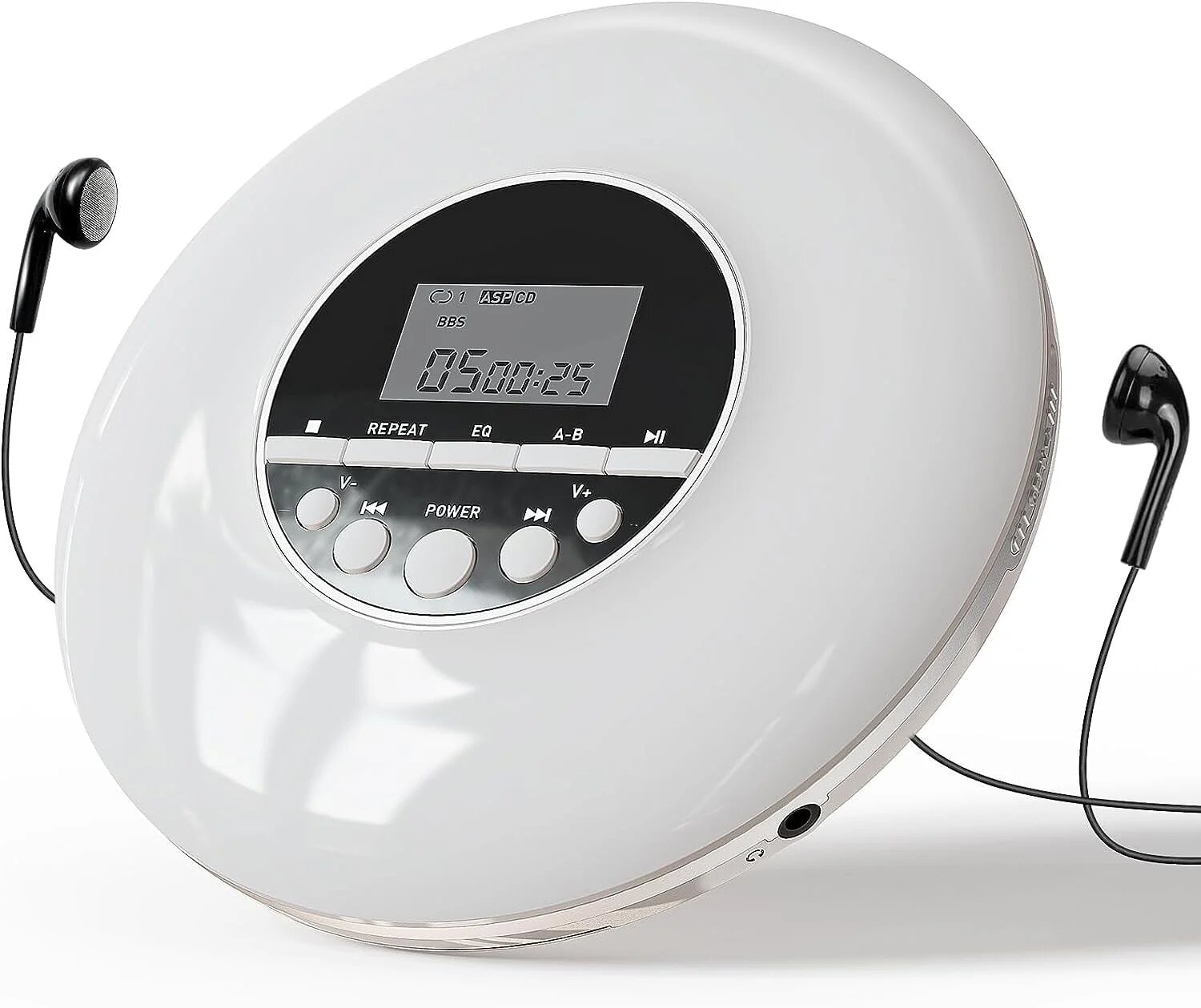 Портативный CD-плеер, персональный компактный музыкальный CD-плеер Walkman с наушниками, антипробуксовочный и ударопрочный для дома, путешествий, автомобиля, небольшой CD-плеер Discman для детей/студентов/пожилых людей - белый
