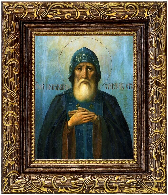 Преподобный Симеон Столпник Дивногорец, икона в широкой темной пластиковой рамке 14,5*16,5 см