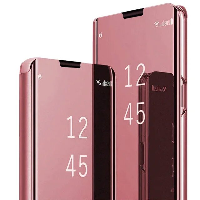 Розовый чехол-зеркало для Honor 70, флип-чехол