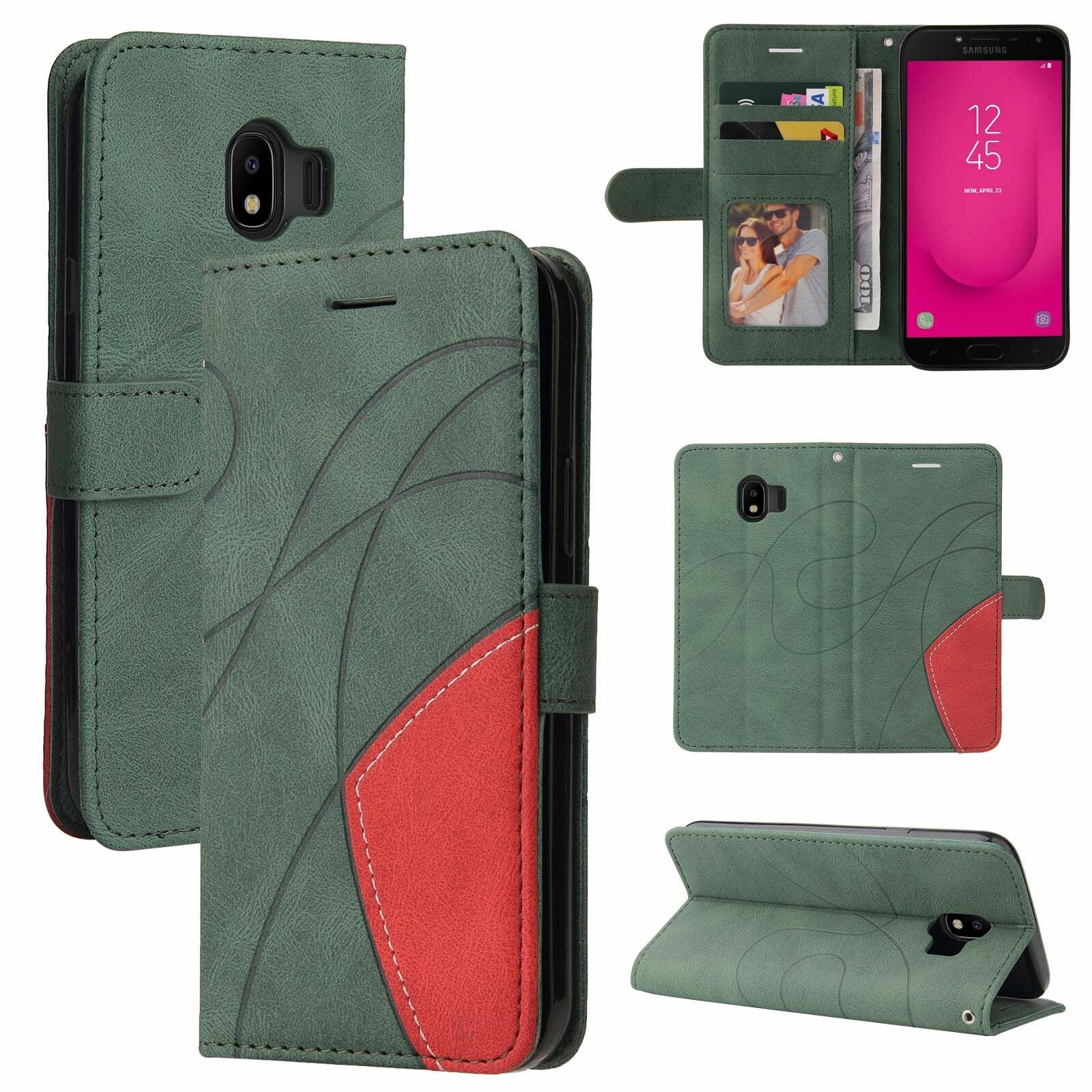 YIKATU Чехол Книжка Для Samsung Galaxy J4 2018 (Самсунг Галакси Джей 4 2018) Магнитной Застежкой Хлятиком И Отделением Под Карты Кожаный