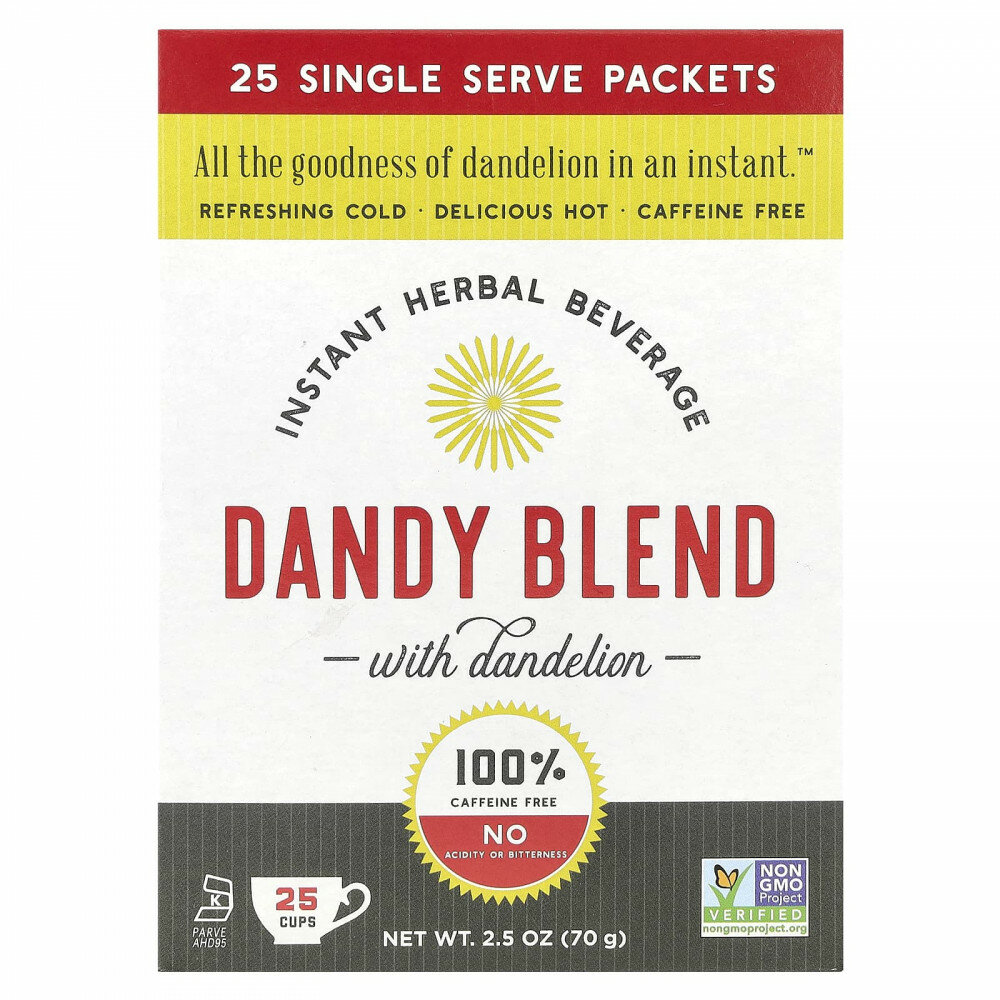 Dandy Blend, Instant Herbal Beverage With Dandelion (Быстрорастворимый травяной напиток с одуванчиком), без кофеина, 25 одноразовых пакетиков