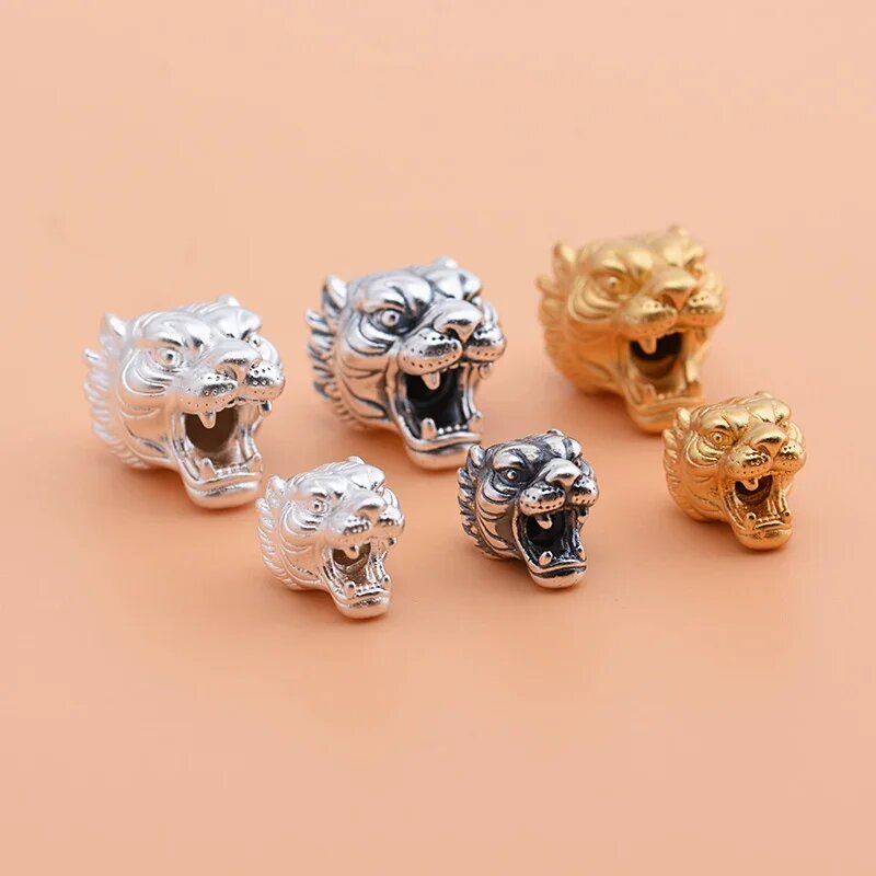 Серебряные бусины S999 3D тигровые, цвет Retro small