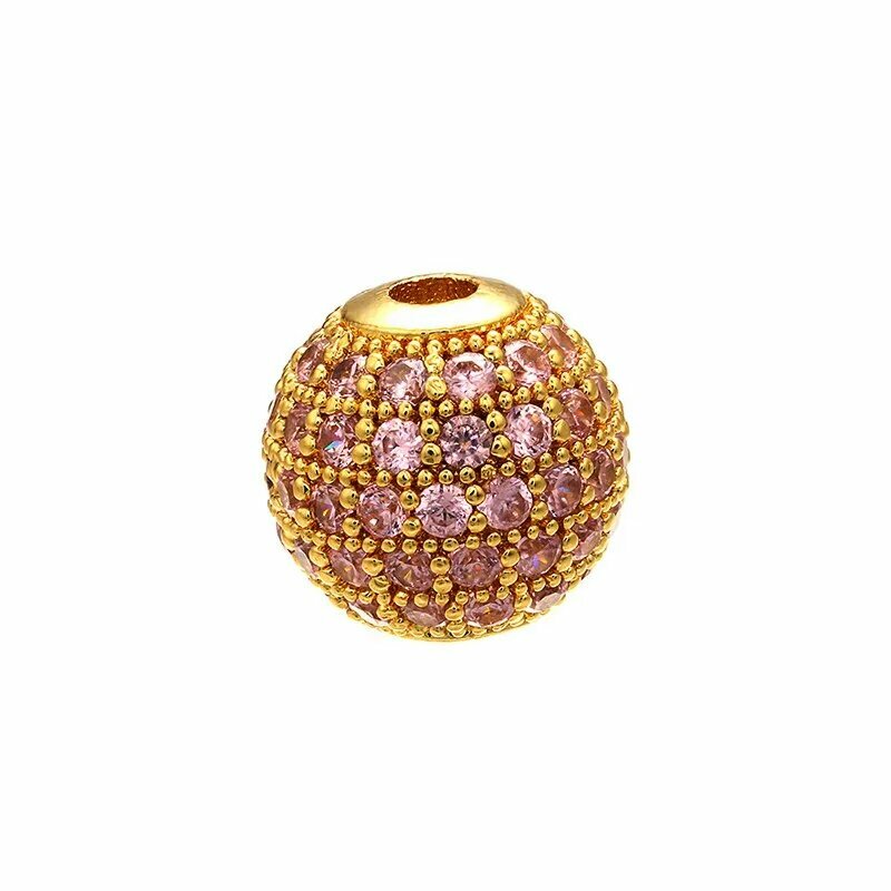 Бусины-разделители латунные с кубическим цирконием ZHUKOU VZ223 6mm, gold pink