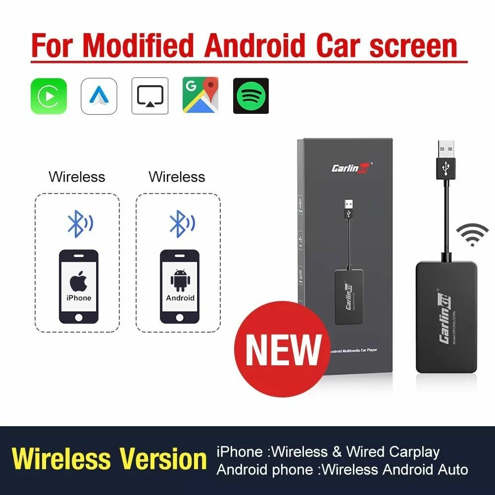 Адаптер CarlinKit USB для Android-магнитол: беспроводной CarPlay и Android Auto, MirrorLink, HiCar, Wi‑Fi 5.8GHz, Bluetooth 4.1