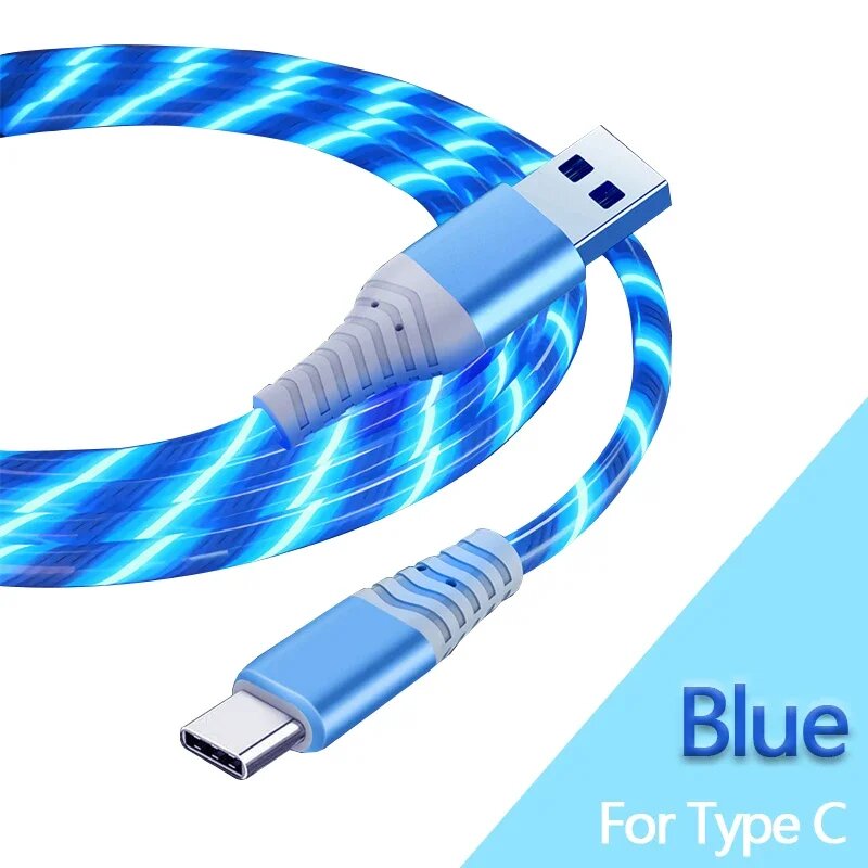 Светящийся USB Type C кабель, Blue, 1m