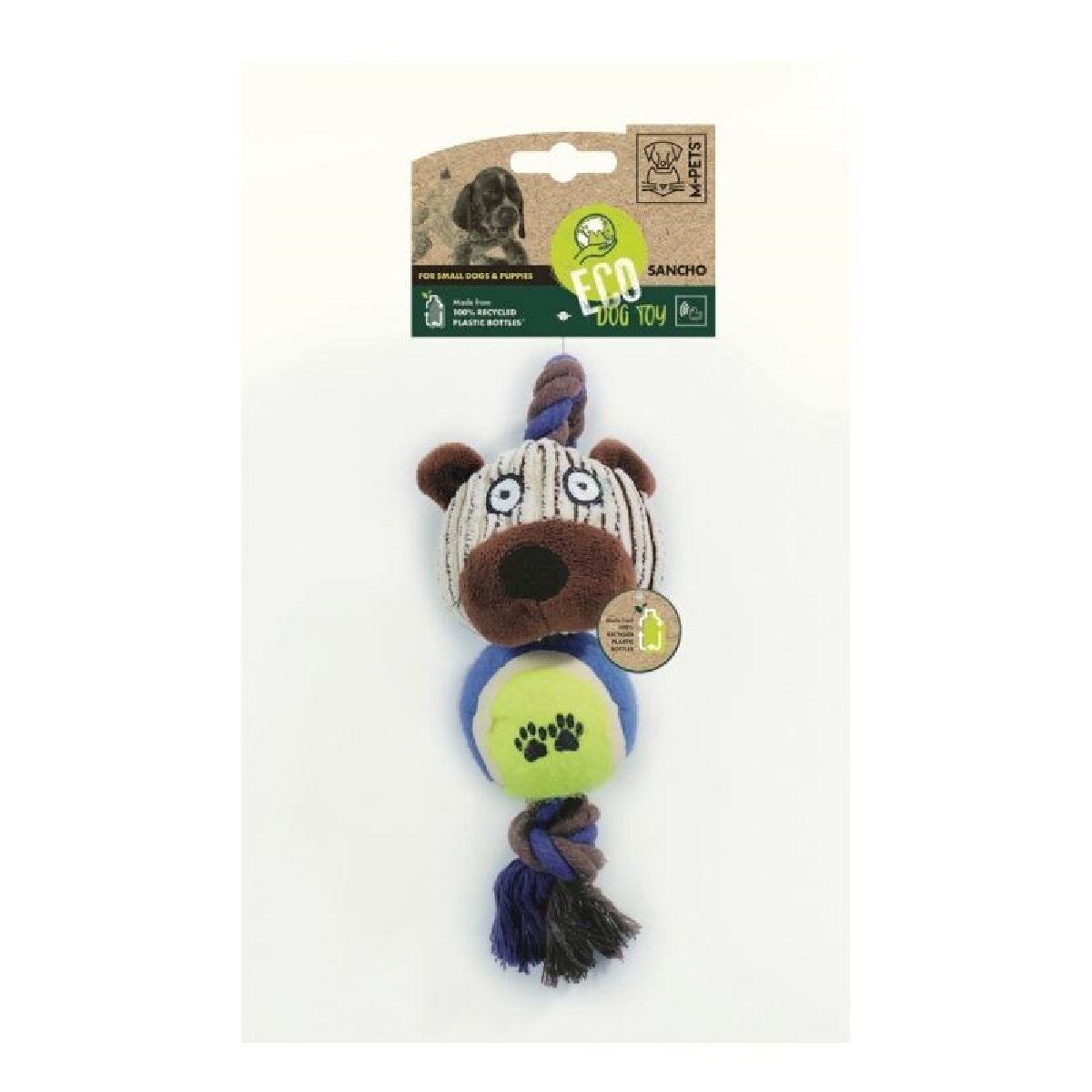 M-PETS Игрушка мягкая для собак ECO Медведь Санчо с с канатом и мячиком 24см