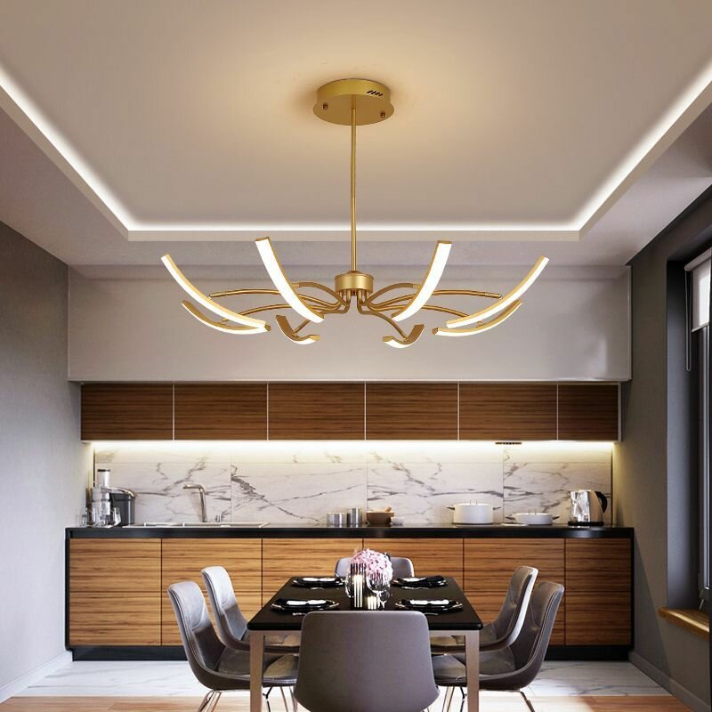 Золотой люстра потолочная. 8 рычагов диаметром 900 мм регулируемые, светодиод 60 Вт с регулируемой яркостью с дистанционным управлением, современная гостиная, столовая, магазин, кровать Декор комнаты