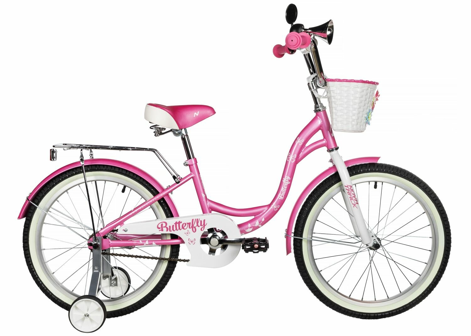 Велосипед Novatrack Butterfly 20 (2023), для девочек, стальная рама, на рост 115-130 см, розовый