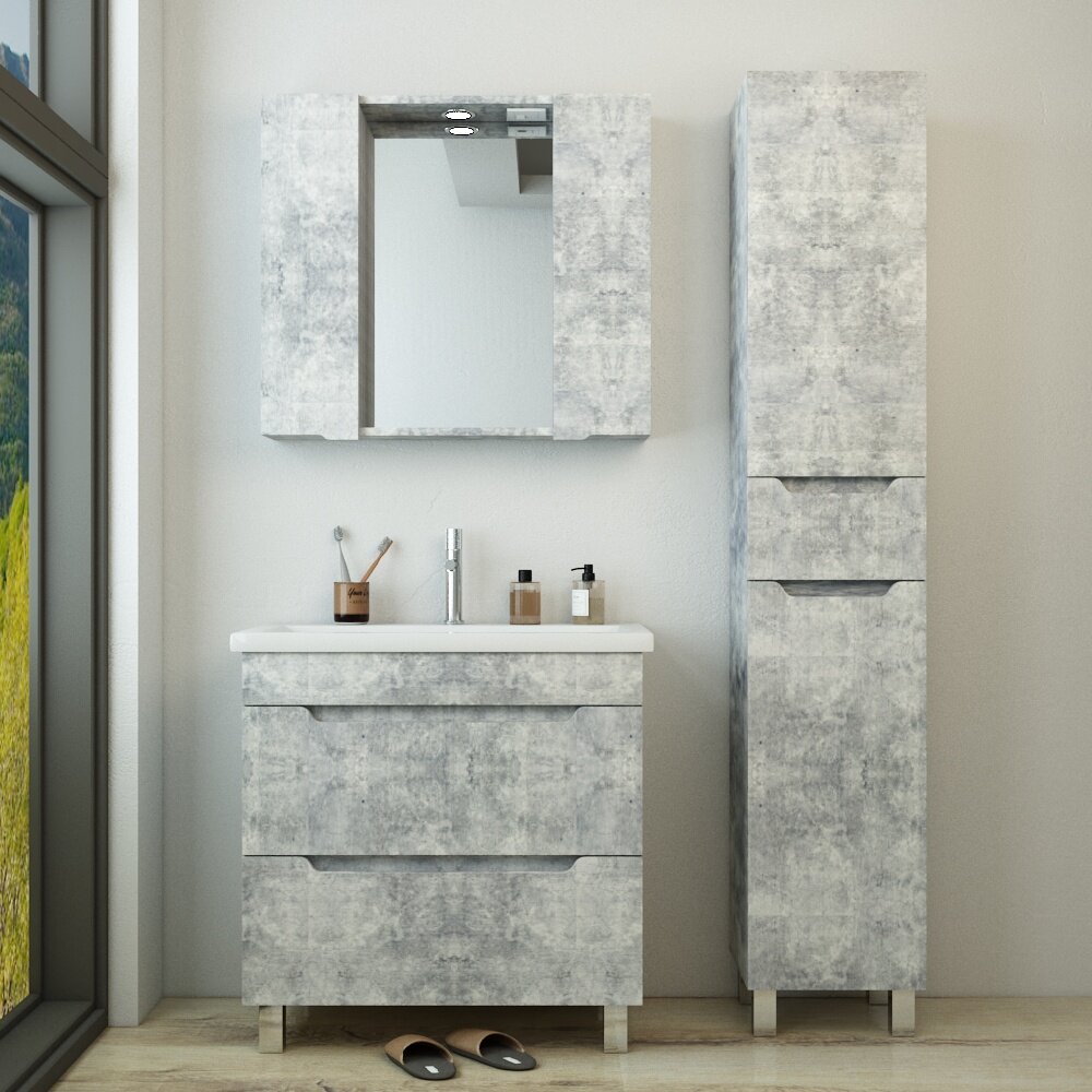 Пенал напольный EMMY Стоун 35, левый, на ножках, с доводчиками, с 2-мя дверками, цвет светлый бетон