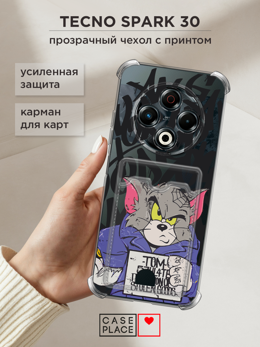 Чехол на Tecno Spark 30 (Текно Спарк 30) с картой и принтом Том и Джерри