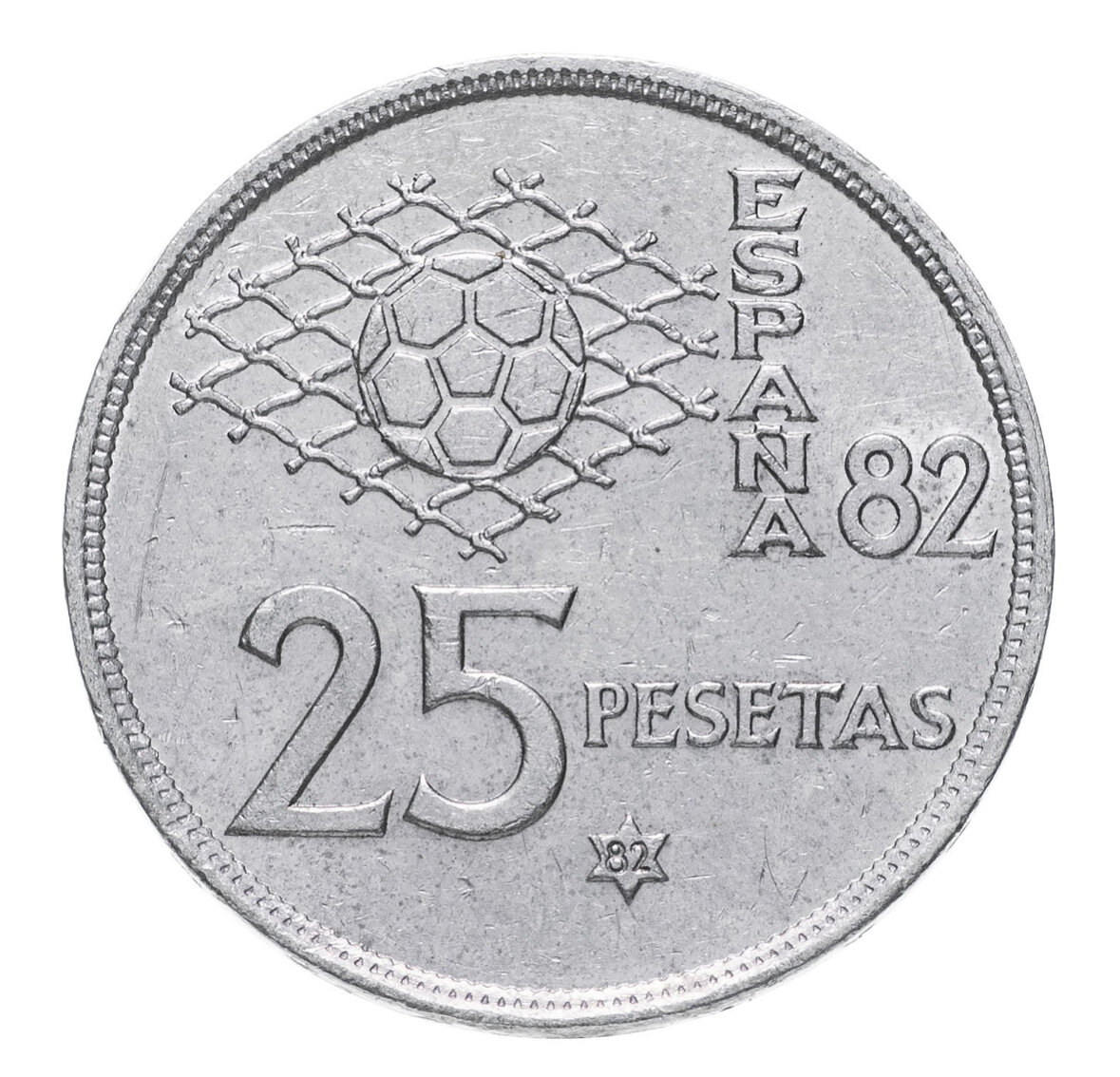 Испания 25 песет 1980 года. "ЧМ-82 по футболу". VF-XF