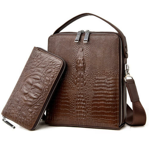 Новый кожаный мужской чемодан большой вместимости Крокодиловый кожа мужской бизнес - кейс одноплечий сумка наклонная сумка (коричневый)